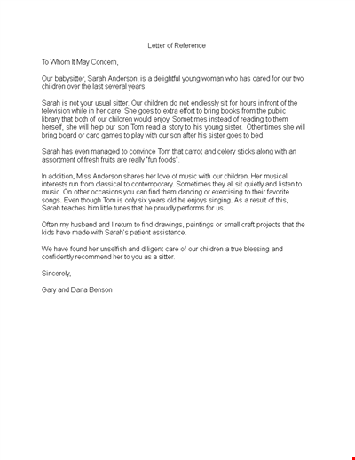 Professional Reference Letter
