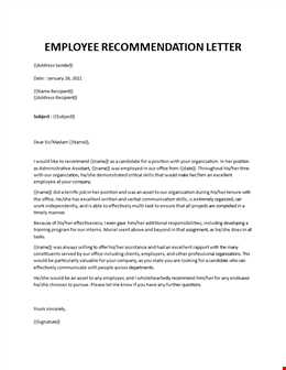 Recommendation Letter From An Employer