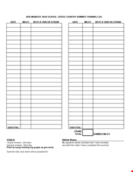 Running Training Log Sample