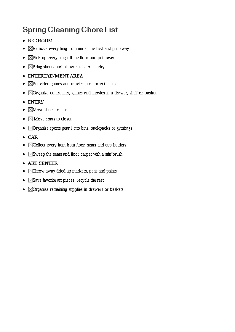 Spring Cleaning Chore List Printable