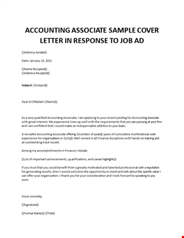 Accounting Associate Sample Cover Letter In Response To Job Ad