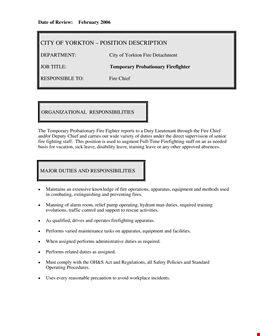 Temporary Probationary Firefighter Job Description