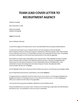 Team Leader Cover Letter