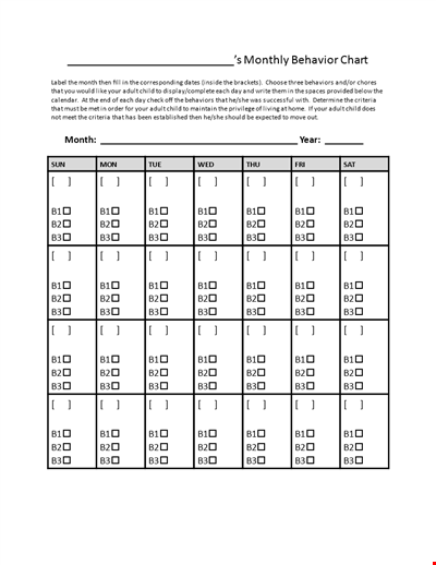 Printable Weekly Behavior Chart Template for Effective Behavior Management