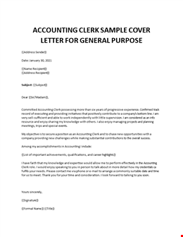 Accounting Clerk Cover Letter