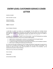 Entry Level Customer Service Cover Letter