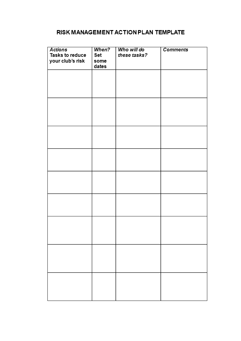 Risk Management Action Plan Template Risk Management Action Plan Template