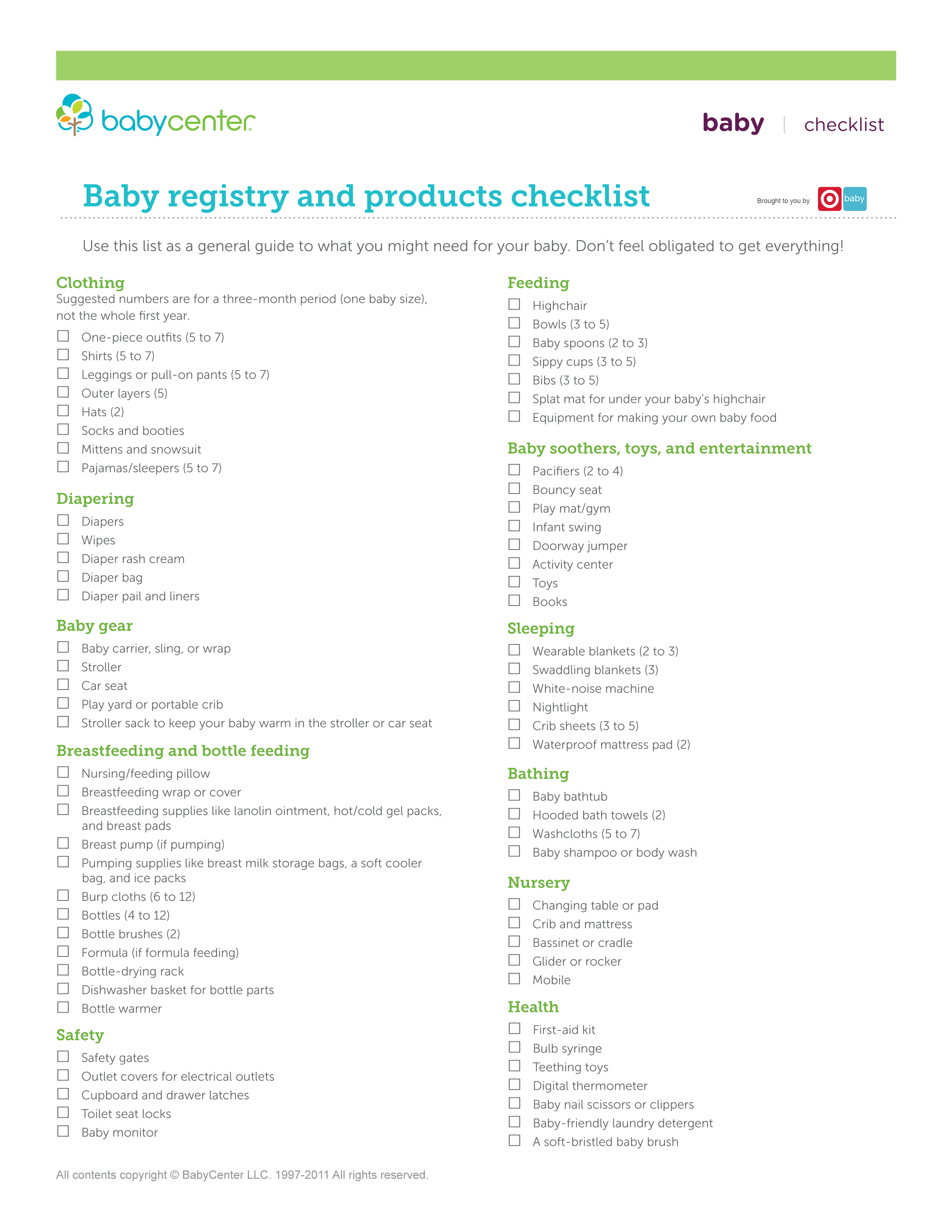 Printable Baby Register And Product Checklist