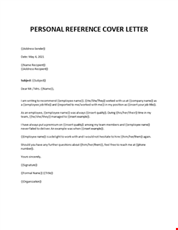 Personal Reference Cover Letter