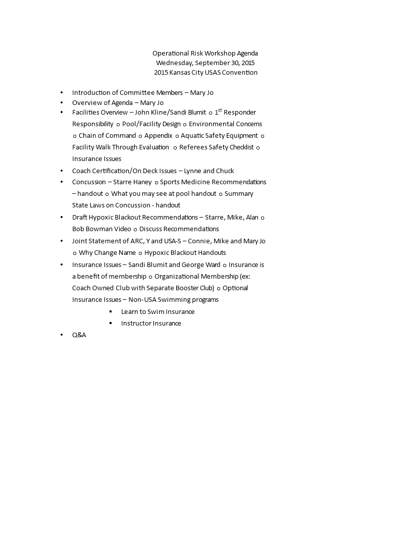Risk Workshop Agenda Template