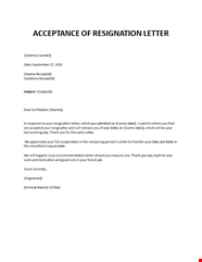 Acceptance Of Resignation Letter