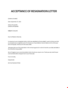 Acceptance Of Resignation Letter