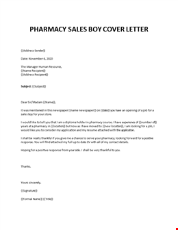 Application Letter For A Sales Boy Pharmacy