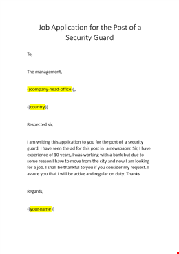 Application Letter For A Security Guard