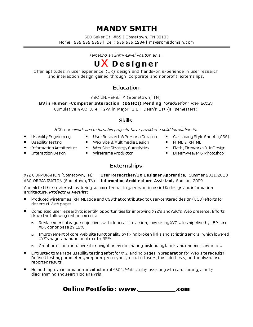 Entry Level Ux Designer Resume Entry Level Ux Designer Resume