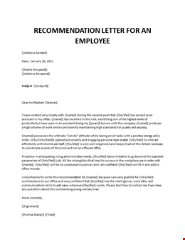 Recommendation Letter For An Employee