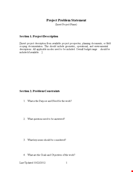 Problem Statement Template Effective Project Analysis Section Available