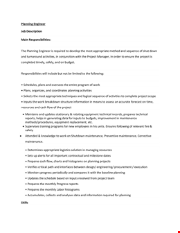 Planning Engineer Job Description Project Maintenance Appropriate 
