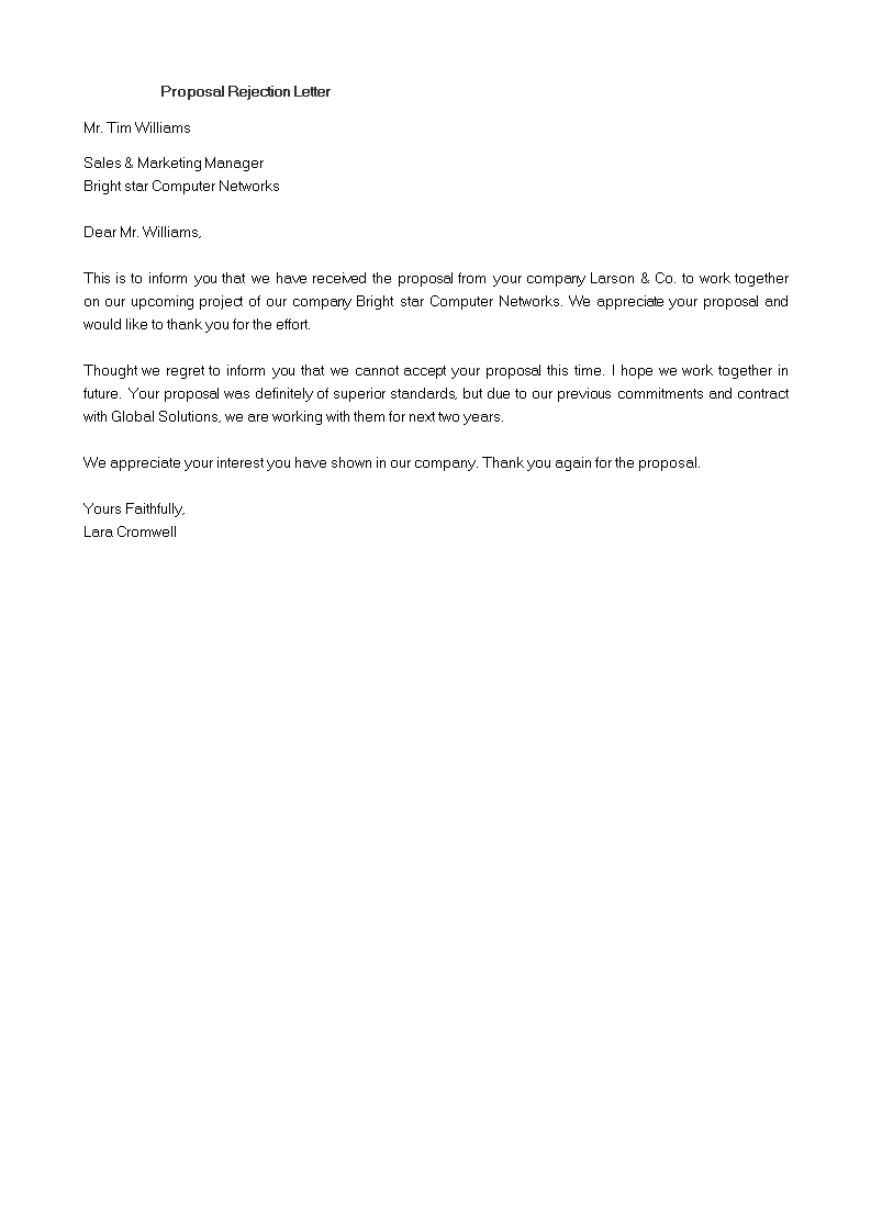 Free Proposal Rejection Letter
