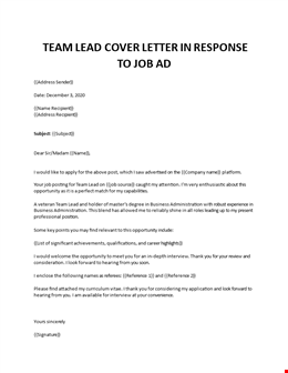 Cover Letter For Team Leader Position