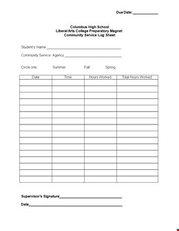 Log Sheet Track Your Worked Hours And Service To The Community