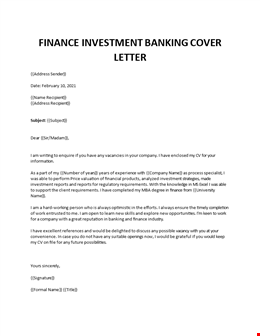 Finance Investment Banking Cover Letter