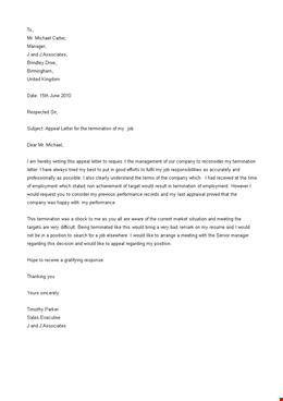 Job Termination Appeal Letter