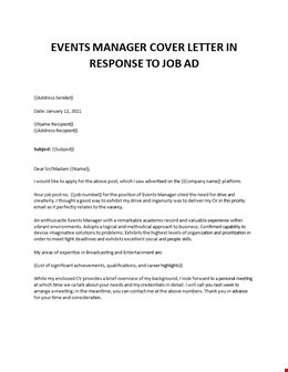 Event Manager Cover Letter
