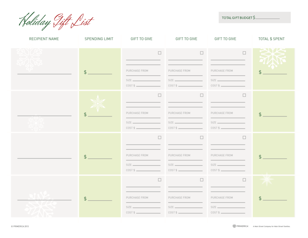 Holiday Gift Budget List Template - Plan and Track Your Gift Expenses