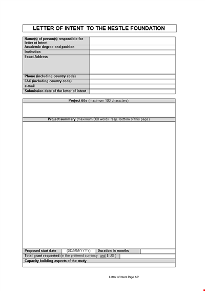 Health Department - Letter of Interest Template