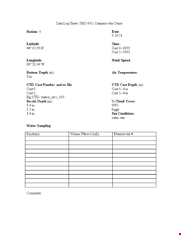 Log Sheet For Tracking Station Depth