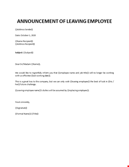 Announcement Of Resigning Employee Letter