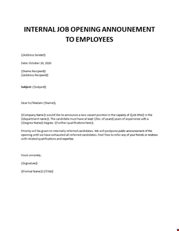 Internal Job Opening Announcement To Employees