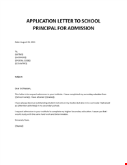 Admission Request Letter To Principal