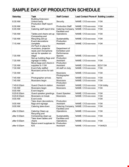 Special Event Production Schedule Example