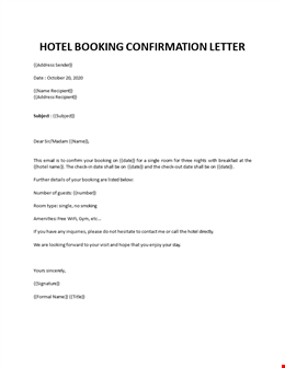 Booking Confirmation Letter Template