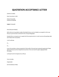 Quotation confirmation mail sample