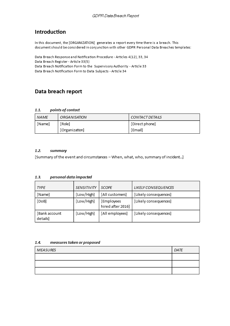 GDPR data breach report template GDPR data breach report template