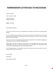 Termination Letter Recession Termination Letter Recession
