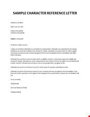 Sample Character Reference Letter