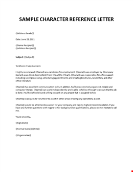 Sample Character Reference Letter