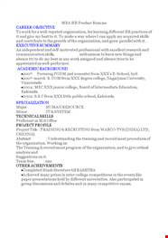 Mba Hr Fresher Resume