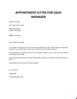 Appointment Letter For Sales Manager