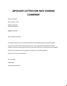 Apology Letter For Job Refusal