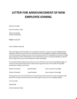 New Employee Introduction Email To Team
