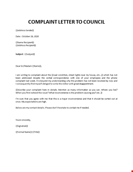 Complaint Letter To Council