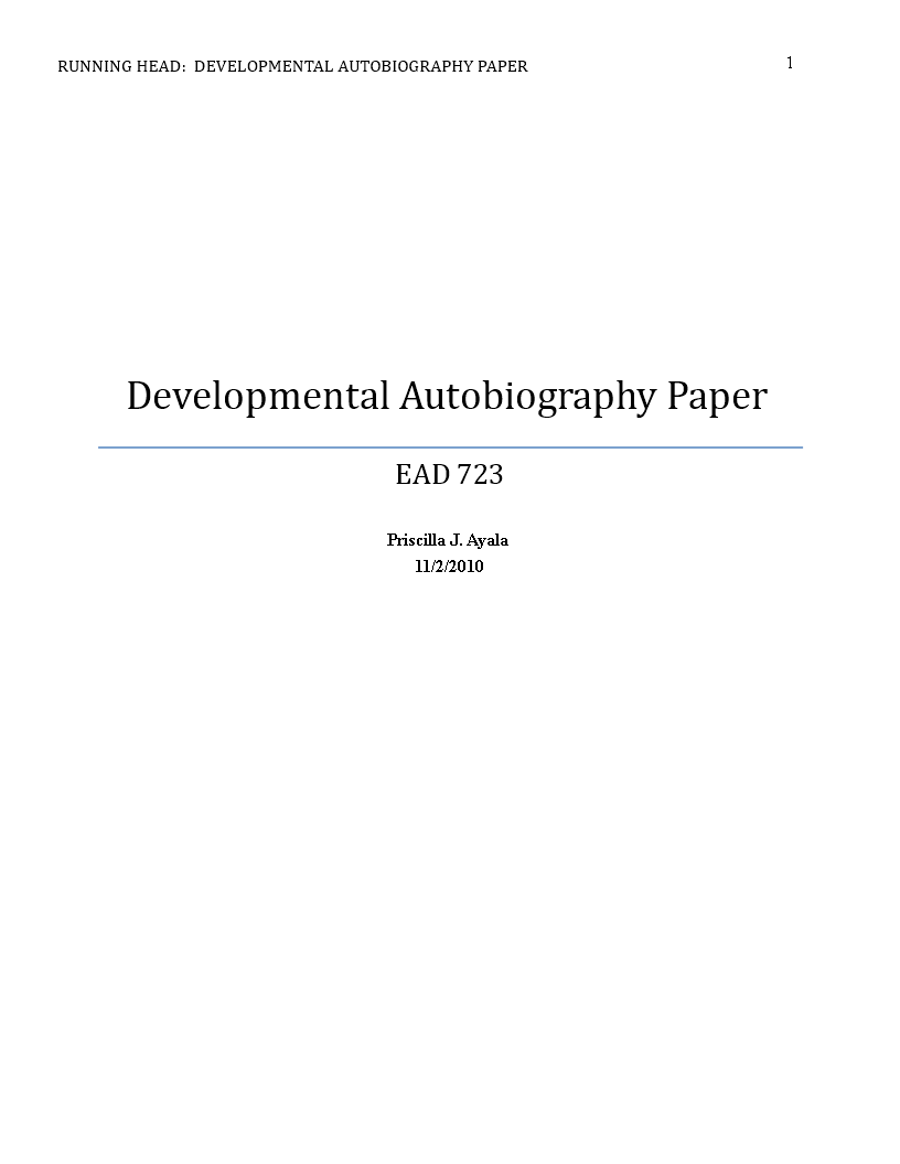 Developmental Autobiography Example Developmental Autobiography Example