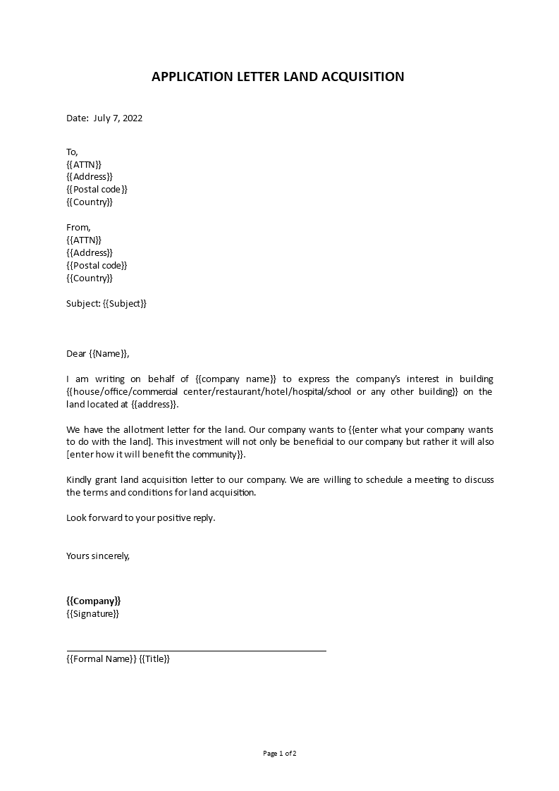 Application Letter Land Acquisition Application Letter Land Acquisition