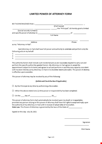 Limited Power Of Attorney Form